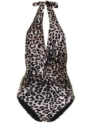 DUSKII Leopard-print Halterneck Swimsuit - Brown