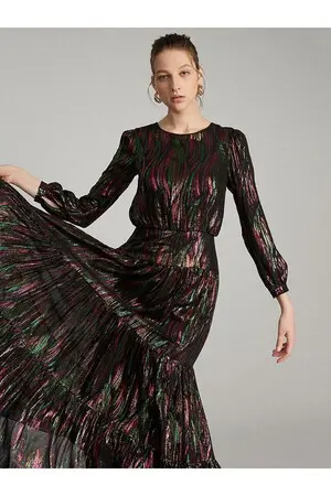 saloni metallic dress Saloni Tabitha Embellished Metallic Velvet Midi Dress - Women - Black Dresses