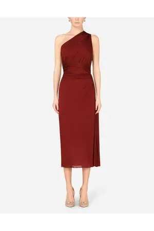 Dolce & Gabbana One Shoulder Longuette Dress In Jersey Organzine