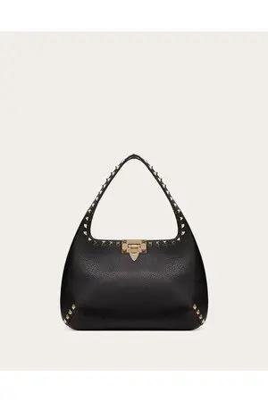 Valentino Garavani Small Rockstud Grainy Calfskin Hobo Bag