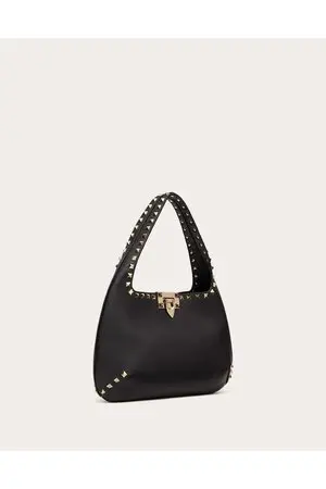 Valentino Garavani Small Rockstud Grainy Calfskin Hobo Bag