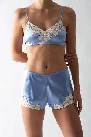 Miguelina Bella Scalloped Lace Silk Bralette Periwinkle - Multicolor