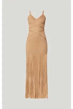 Herve Leger Lurex Ribbon Fringe Dress In Brown - 60% Off | Editorialist