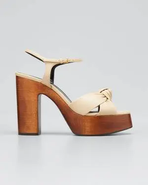 Saint Laurent Bianca 85 Knotted Leather Platform Sandals - 9710 Cotton