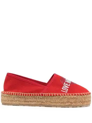 Moschino Rhinestone-logo Flatform Espadrilles - Red