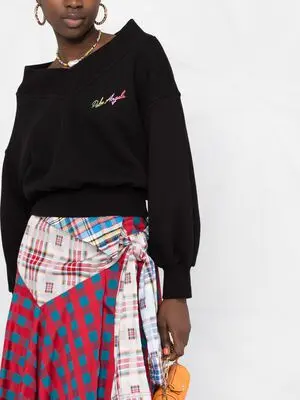 Palm Angels Off-shoulder Logo Print Sweatshirt