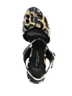 Philipp Plein Patent Leopard Print Platform Sandals - Neutrals