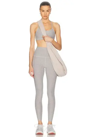 Beyond Yoga Spacedye Slim Racerback Bra In Black - Silver Mist
