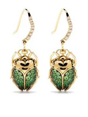 AURÉLIE BIDERMANN 18kt Yellow Scarab Tsavorite And Diamond Earrings - Gold
