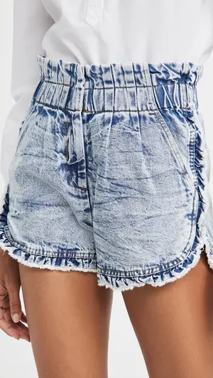 Sea Dax Acid Wash Denim Ruffle Shorts
