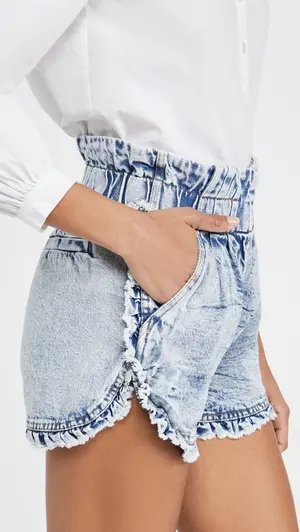 Sea Dax Acid Wash Denim Ruffle Shorts