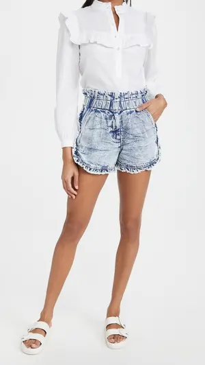 Sea Dax Acid Wash Denim Ruffle Shorts