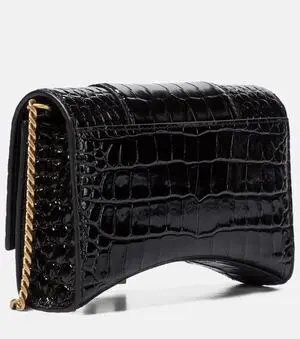 Balenciaga Hourglass Croc-effect Leather Wallet On Chain