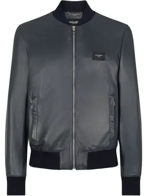 Dolce & Gabbana Logo-plaque Leather Bomber Jacket