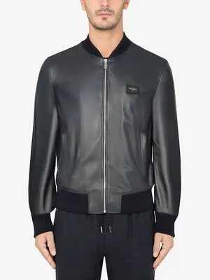 Dolce & Gabbana Logo-plaque Leather Bomber Jacket