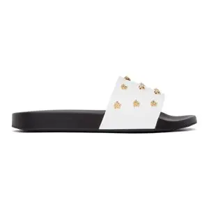 Versace Versace Black Leather Medusa Stud Slides Dwnov Wht