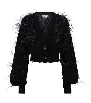 Attico Feather-trimmed Wool Cardigan