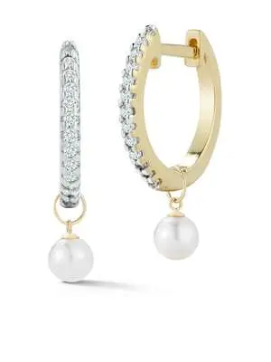 Mateo 14kt Yellow Diamond And Pearl Huggie Earrings - Gold