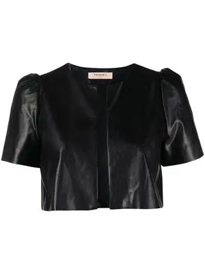 TWINSET Faux Leather Cropped Jacket
