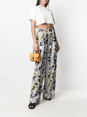 Off-White Floral-print Palazzo Pants - Grey