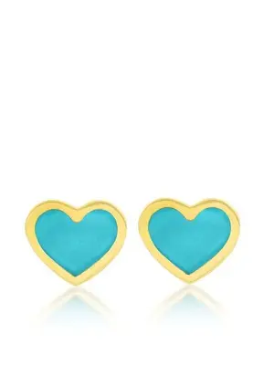 JENNIFER MEYER 18kt Yellow Turquoise Inlay Xs Heart Stud Earrings - Gold