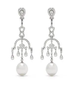 Yoko London 18kt White Gold South Sea Pearl And Diamond Drop Earrings - Silver