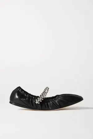 JIMMY CHOO Gai Crystal-embellished Glossed-leather Ballet Flats