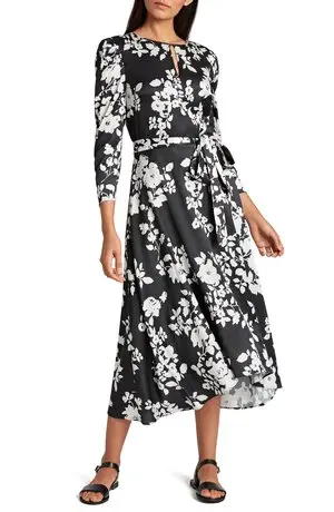 Tahari Floral Hammered Satin Midi Dress