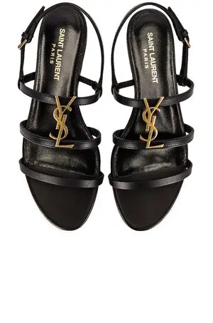 Saint Laurent Cassandra Leather Flat Sandals - Nero