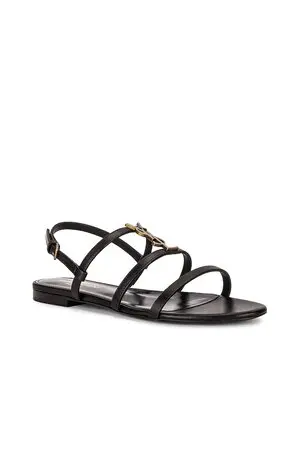 Saint Laurent Cassandra Leather Flat Sandals - Nero