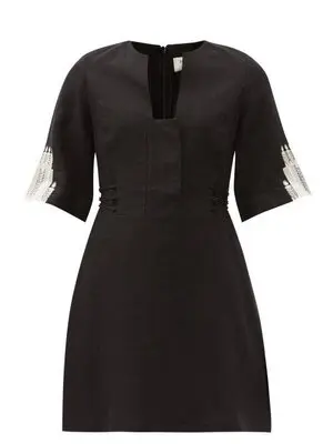 Zeus+dione Zeus + Dione - Dokos Embroidered Linen Mini Dress - Womens - Black - Black
