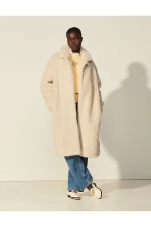 Sandro Long Faux Fur Coat In White - 60% Off | Editorialist