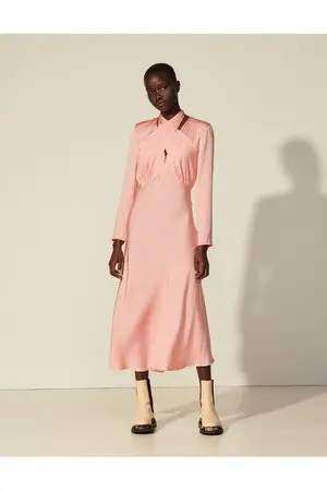 Sandro Long Dress With Draped Neckline