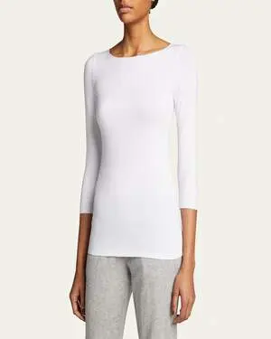 Majestic Filatures Boat-neck Top With 3/4 Sleeves
