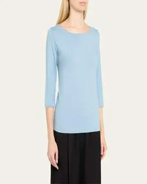 Majestic Filatures Boat-neck Top With 3/4 Sleeves