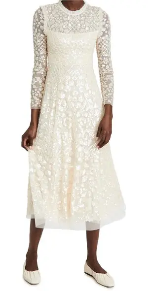 white long sleeve dress mini Long Sleeve Short Sequin Sylvia Hoco Dress main image 1