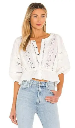 Free People Daisy Chain Eyelet Top In White