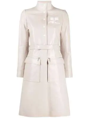 COURREGES Logo-appliqué Vinyl Trench Coat - Neutrals