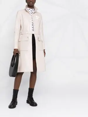 COURREGES Logo-appliqué Vinyl Trench Coat - Neutrals