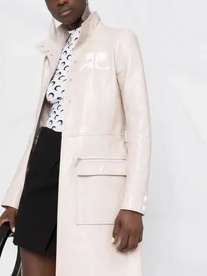 COURREGES Logo-appliqué Vinyl Trench Coat - Neutrals