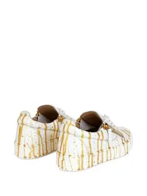 GIUSEPPE ZANOTTI Paint Splatter Leather Sneakers - White