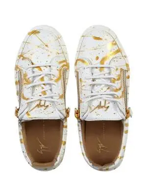 GIUSEPPE ZANOTTI Paint Splatter Leather Sneakers - White