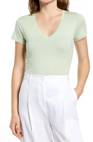 Nordstrom Women's Nordstrom Everyday V-Neck T-Shirt Green Ghost