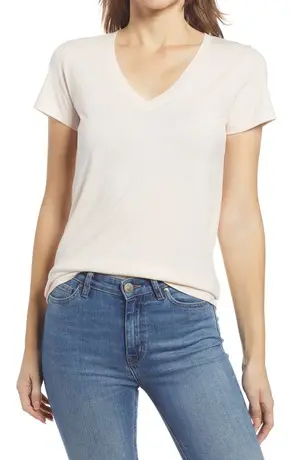 Nordstrom Women's Nordstrom Everyday V-Neck T-Shirt Pink Peony Bud