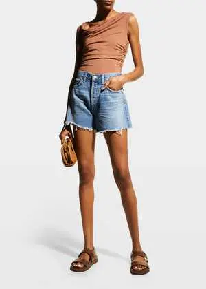AGOLDE AGOLDE Parker Long Frayed Denim Shorts - Skywave