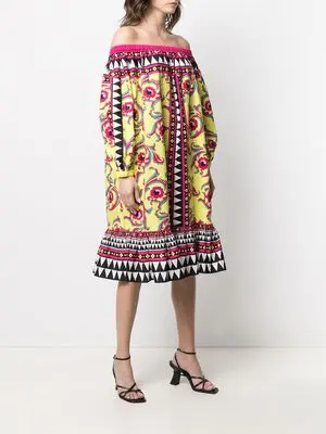 La DoubleJ Off-shoulder Floral Print Midi Dress