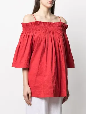UMA WANG Off-shoulder Linen-blend Blouse