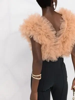 Alchemy Fashions X Lia Aram Organza Ruffle Bodysuit - Neutrals