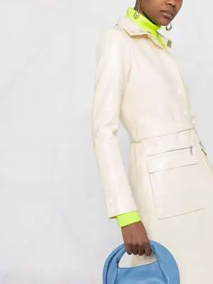 COURREGES Logo-appliqué Vinyl Trench Coat - Neutrals