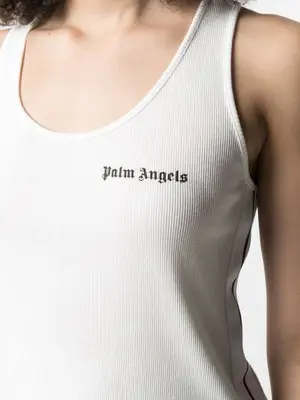 Palm Angels Ribbed Logo Print Tank Top - White